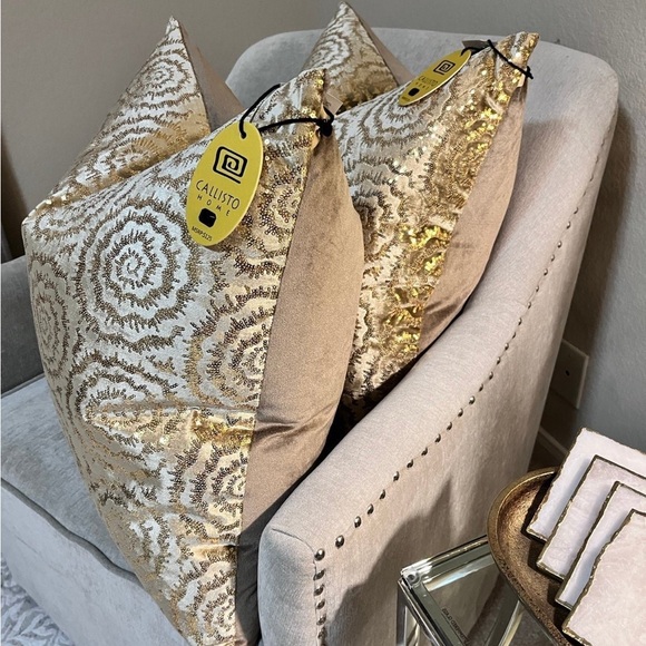 Callisto Home | Accents | Callisto Home Embroidered Gold Floral ...